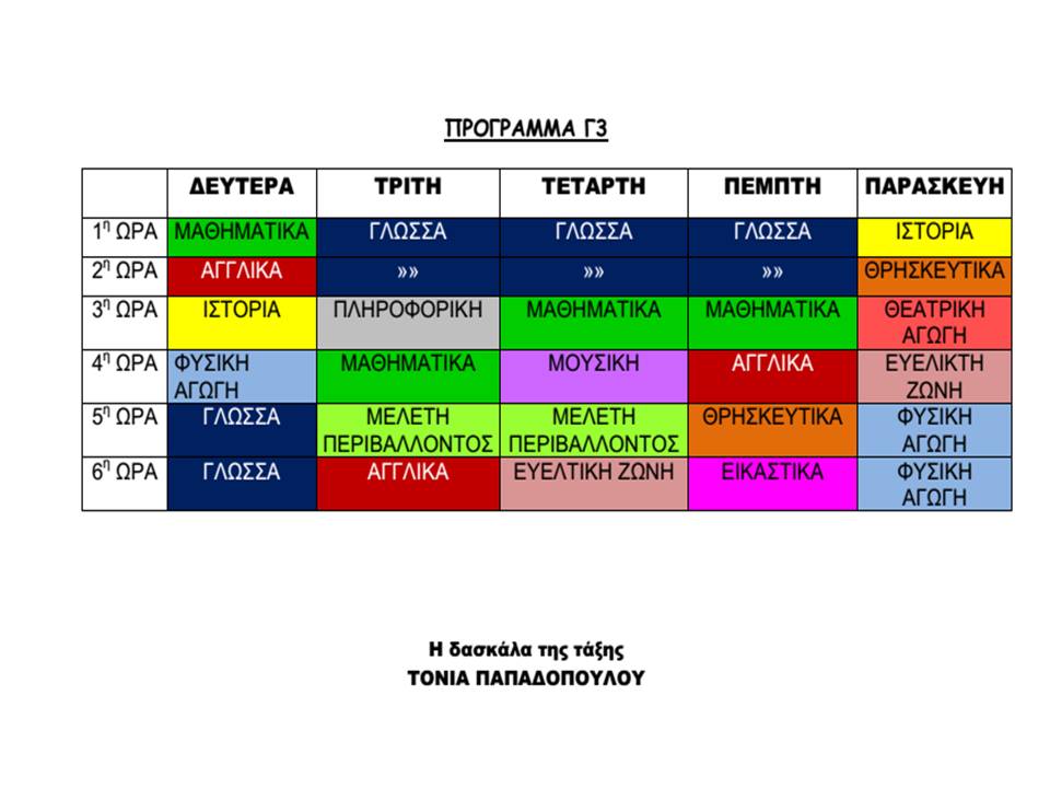 ΤΟ ΣΧΟΛΕΙΑΚΙ: ΠΡΟΓΡΑΜΜΑ ΤΜΗΜΑΤΟΣ