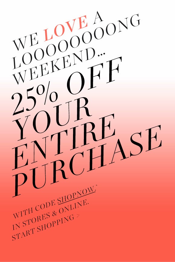 J.Crew Aficionada: A Long Weekend Event: 25% Off Purchase at J.Crew!