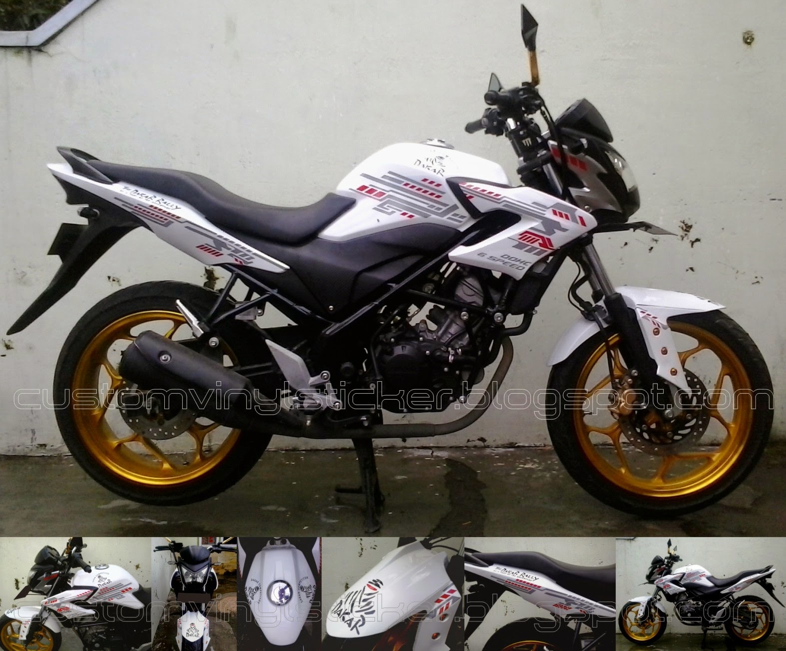STICKRENZ: Honda CB150R White - White Wrap & Custom Dakar Strip Sticker