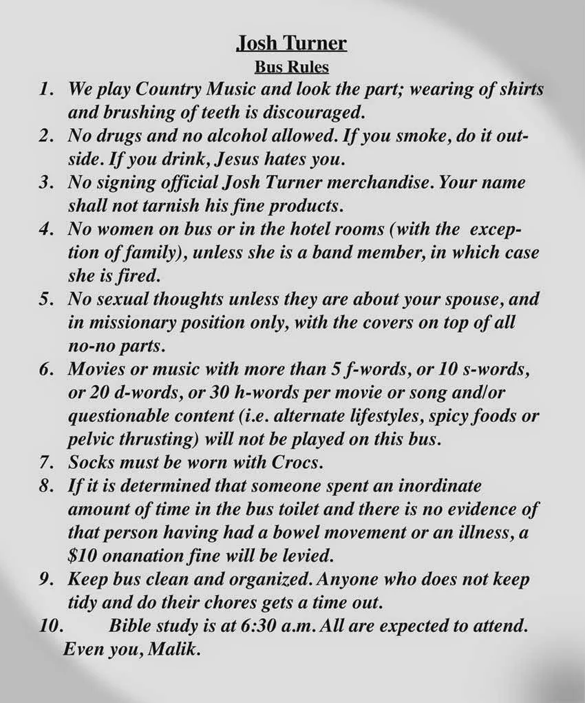 Farce the Music: Josh Turner's Bus Rules