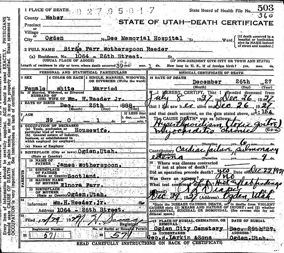 GatheringGardiners: Birdie Farr Wotherspoon (Reeder) 1888-1927