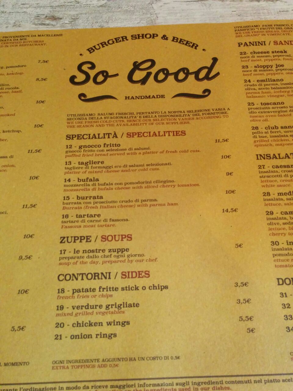 Menu e Prezzi: Ristorante So Good - Burger Shop & Beer a Cambiago