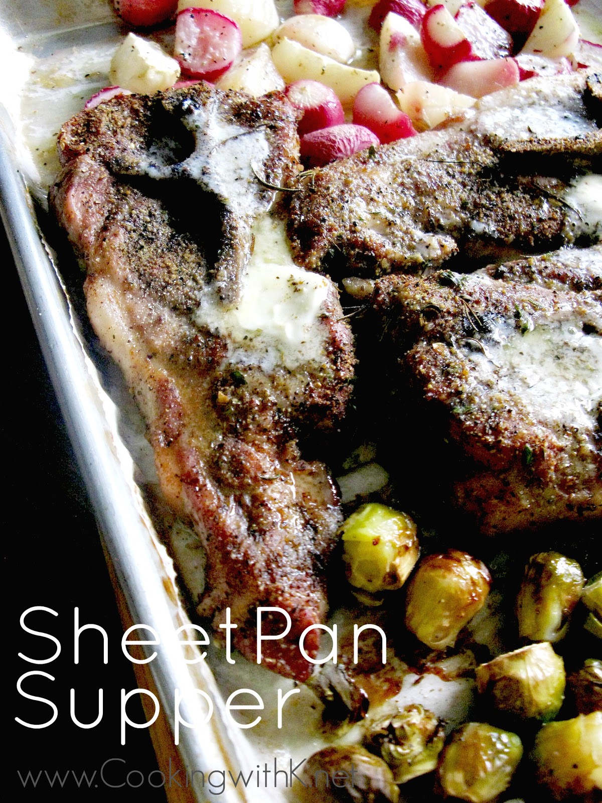 Sheet Pan Supper - Country Pork Ribs, Radishes, Turnips, and Brussel ...