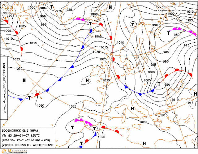 Meteorología. 1º ESO: Mapas de isobaras y frentes