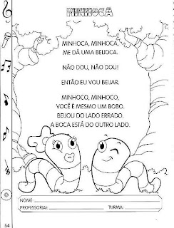 .: Atividades com a música minhoca, atividades com aletra M