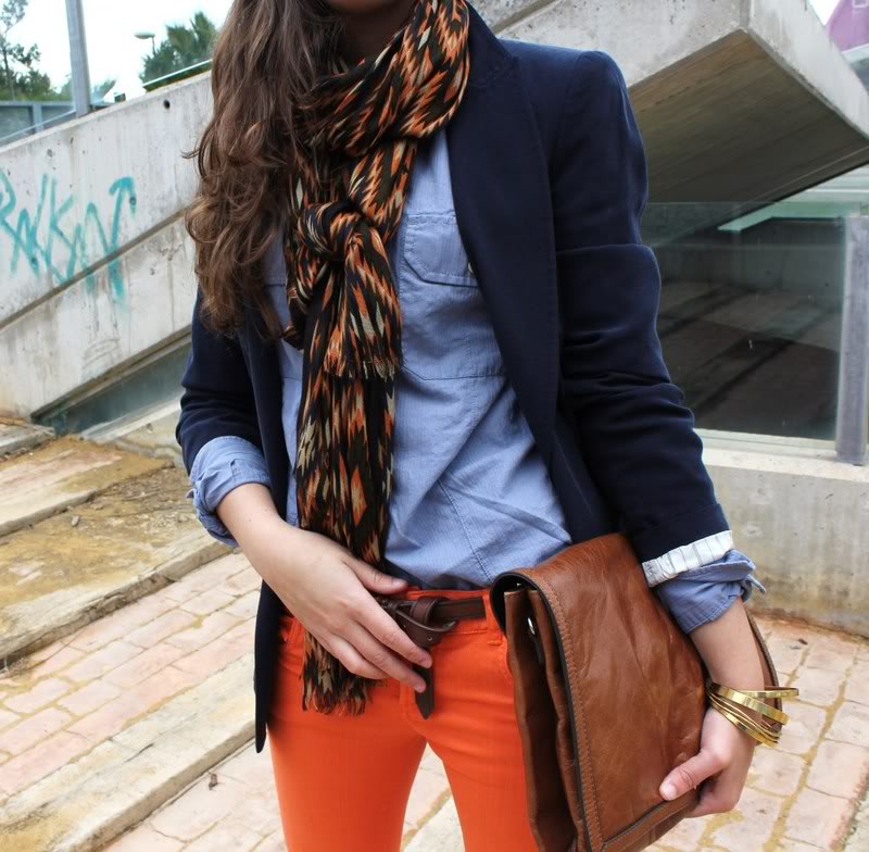 Twirling Clare: orange denim