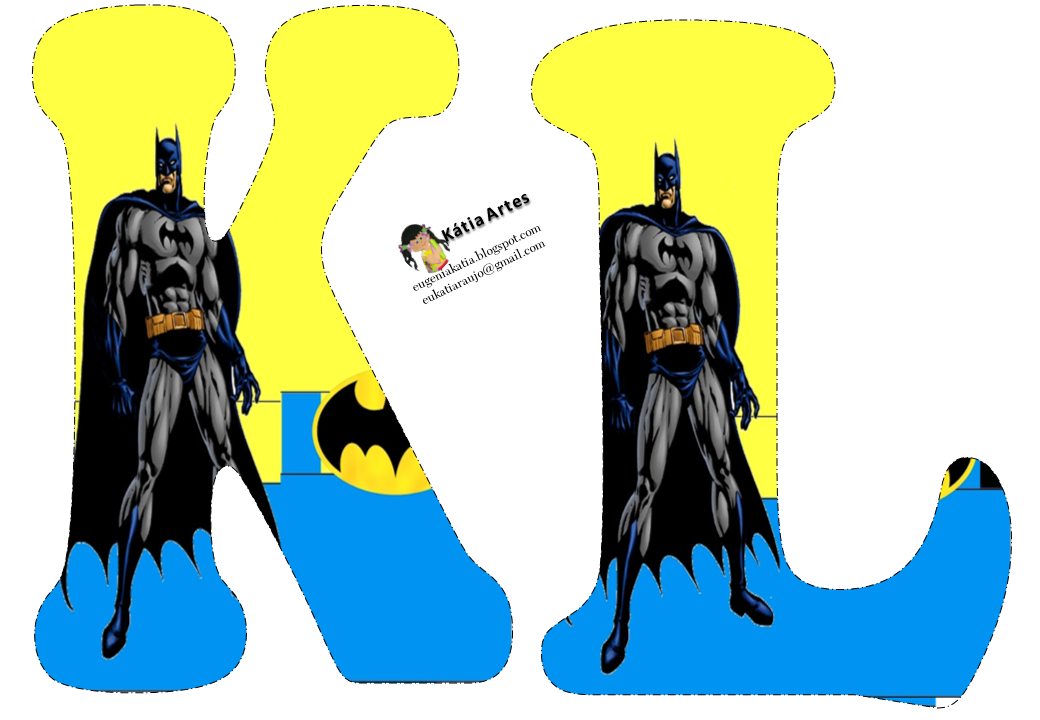 Alfabeto de Batman en fondo amarillo y azul. - Oh my Alfabetos!