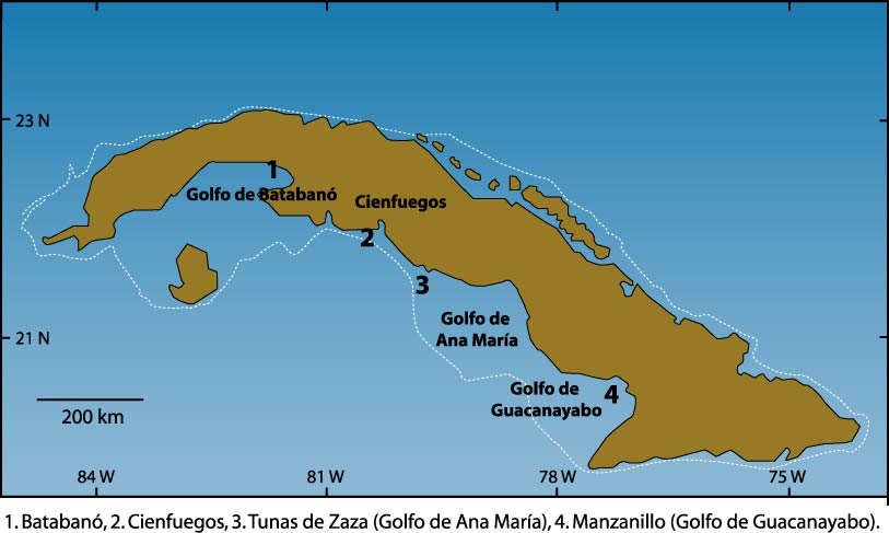 Golfos de cuba en mapa
