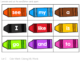 Colors and Kindergarten: Core Words Centers