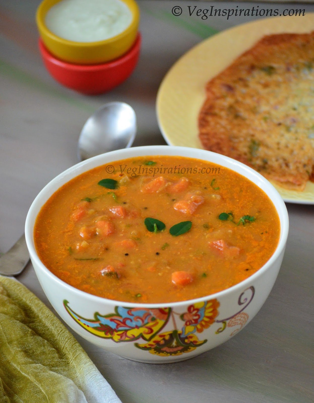 Instant Tiffin sambar ~ No dhal or tamarind sambar ~ Side dish for ...