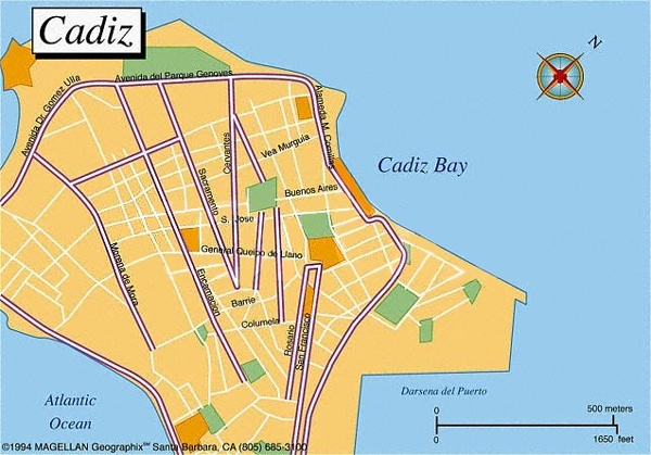 Cadiz Tourism Map Regional | Map of Spain Tourism Region and Topography