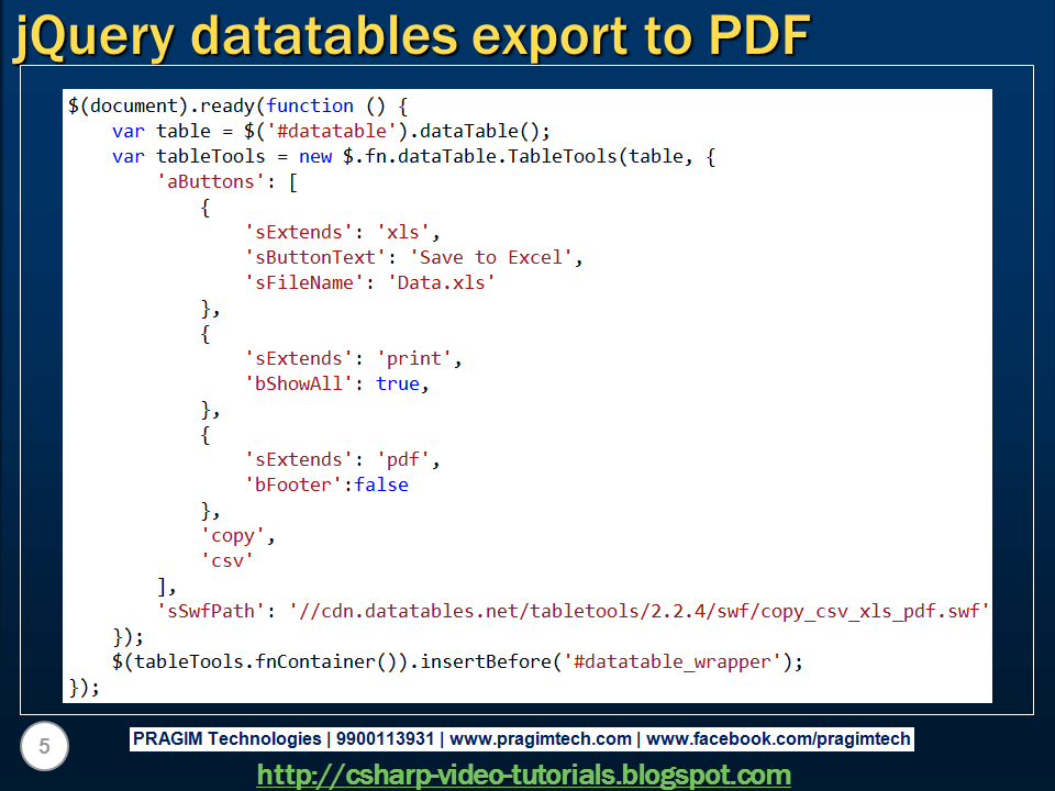 Sql Server Net And C Video Tutorial Jquery Datatables Export To Pdf
