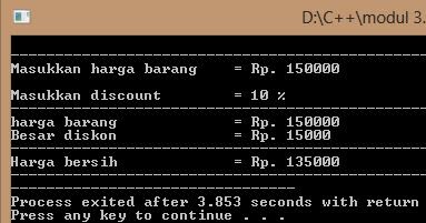 C++ MENENTUKAN HARGA BARANG SETELAH DISCOUNT