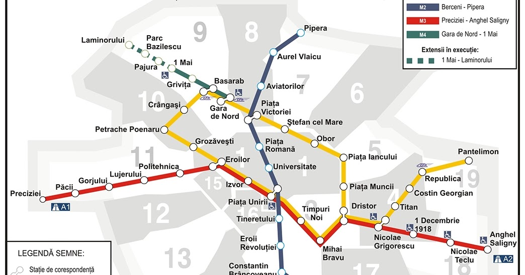 Învață limba română: Harta rețelei de metrou din București (METROREX)