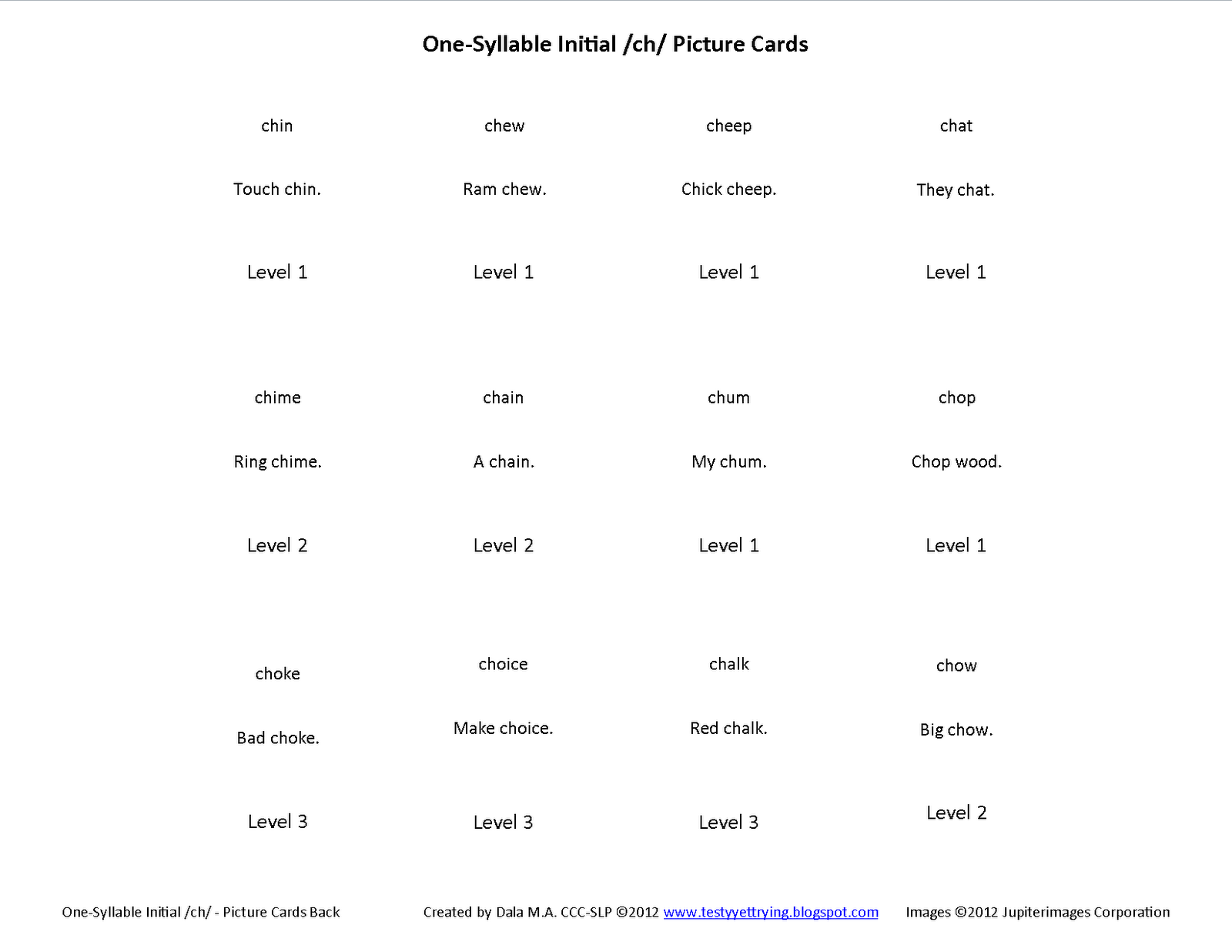 Testy yet trying: Initial CH: Free Speech Therapy Articulation Picture ...