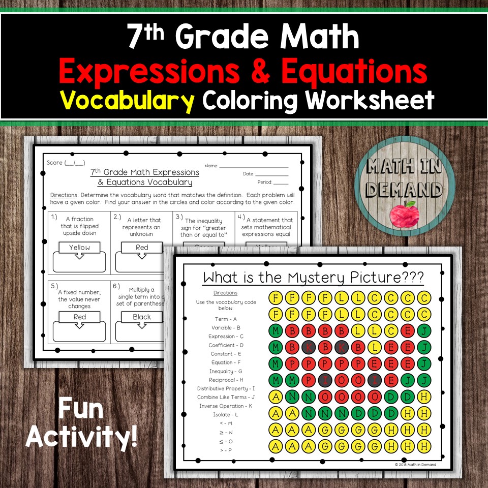 Math in Demand: 7th Grade Math Vocabulary Coloring Worksheets