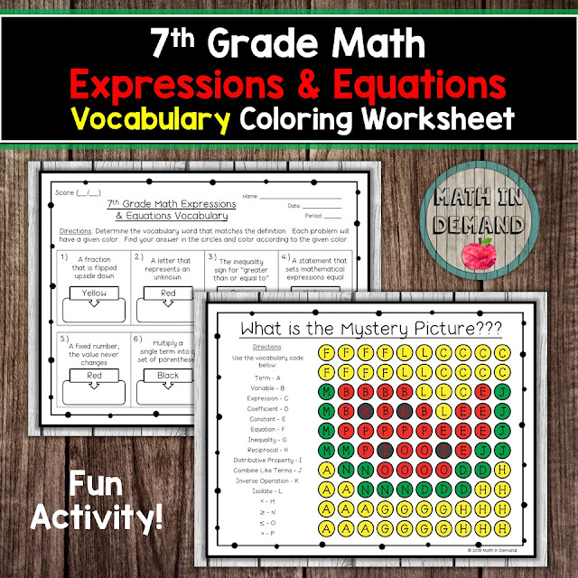 Math in Demand: 7th Grade Math Vocabulary Coloring Worksheets