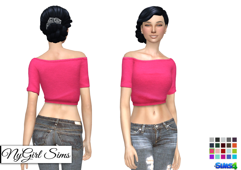 NyGirl Sims 4: Off Shoulder Brushed Cotton Crop Sweatshirt