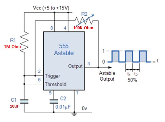 Blog of Wei-Hsiung Huang: How to use 555 Timer to make a 50% Duty Cycle ...