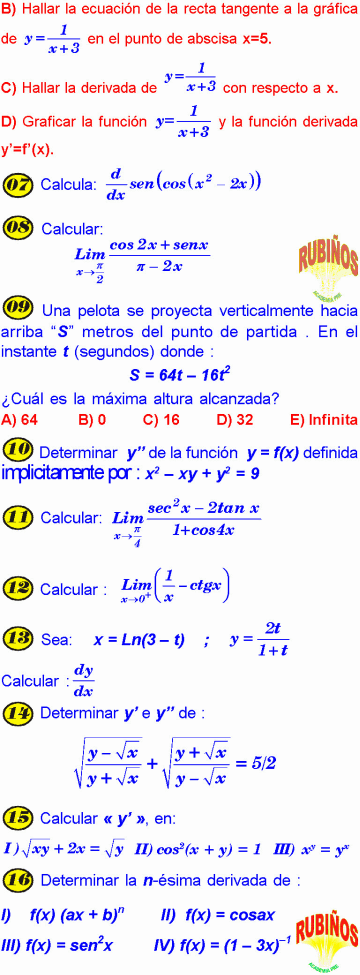CÁLCULO DE DERIVADAS EJERCICIOS PARA RESOLVER CON RESPUESTAS PDF