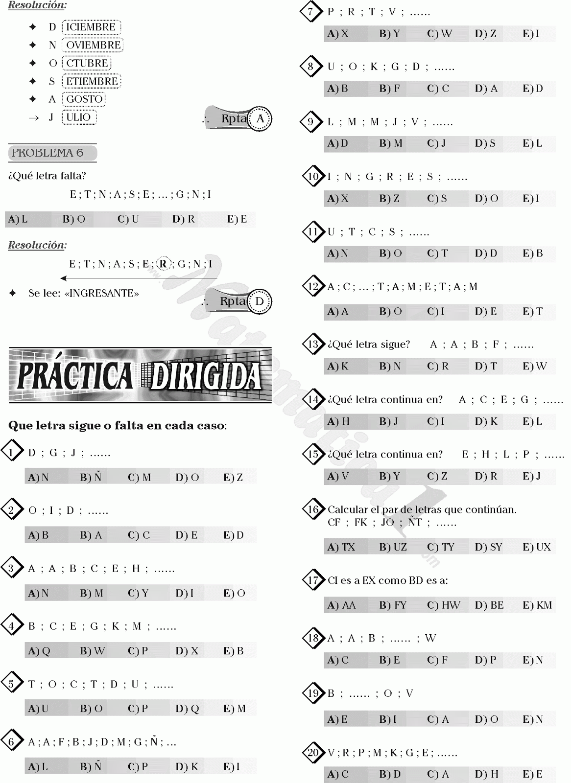 SECUENCIAS LITERALES EJERCICIOS DESARROLLADOS DE RAZONAMIENTO PDF