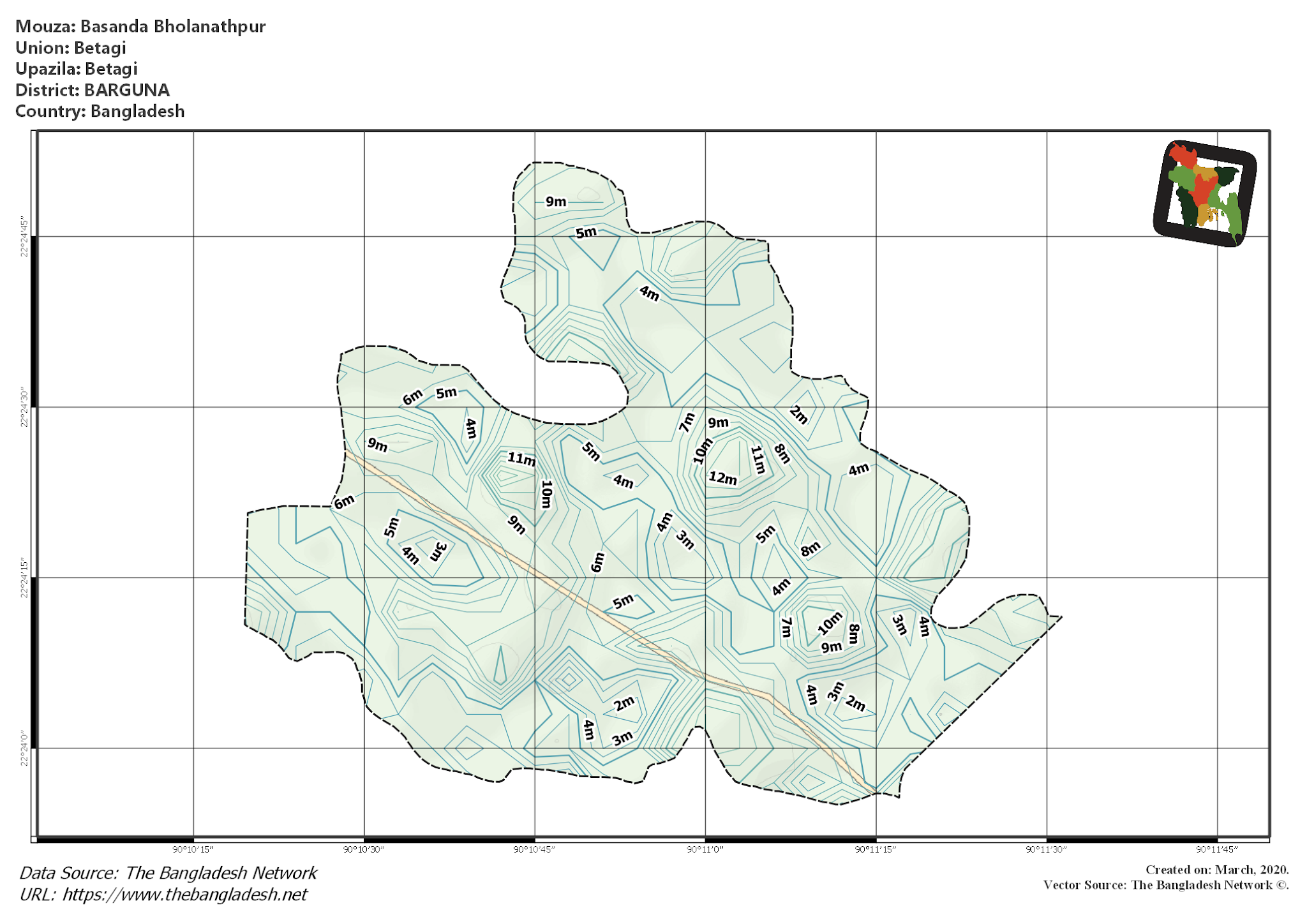 Map of Basanda Bholanathpur Mouza, Betagi, Barguna