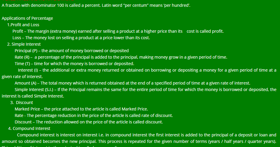 APPLICATIONS OF PERCENTAGE