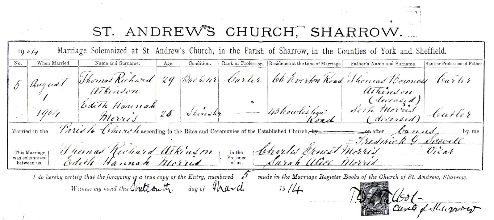 THE ATKINSON FAMILY - SHEFFIELD TO CANADA