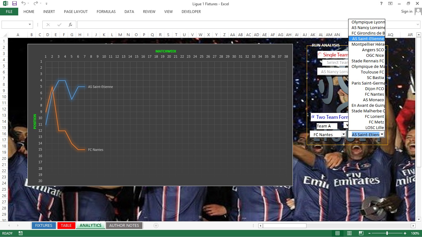 MAJOR FOOTBALL LEAGUE EXCEL WORKBOOKS: French League 1 Workbook ...