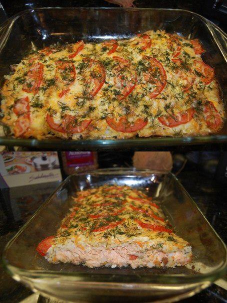 Salmon baked with rice and cheese ~ Yummy Russian Treats