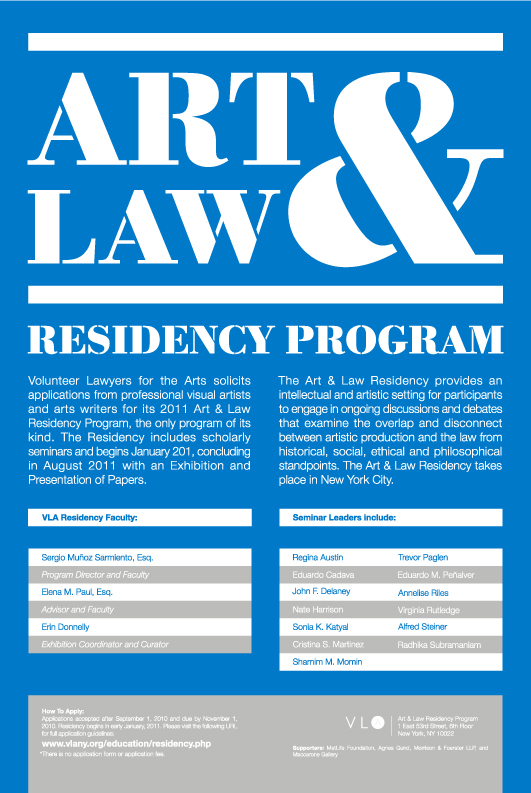 somethingtype: Volunteer Lawyers for the Arts -- Art&Law Residency Poster!