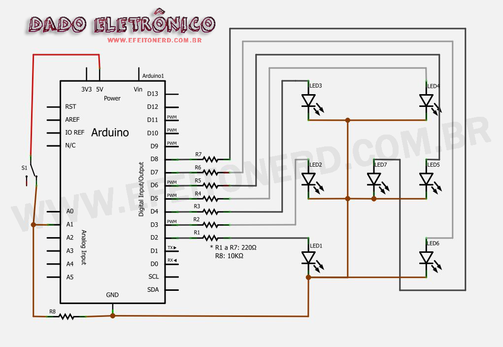EfeitoNerd #Arduino #ESP32 #Attiny85: Dado Eletrônico