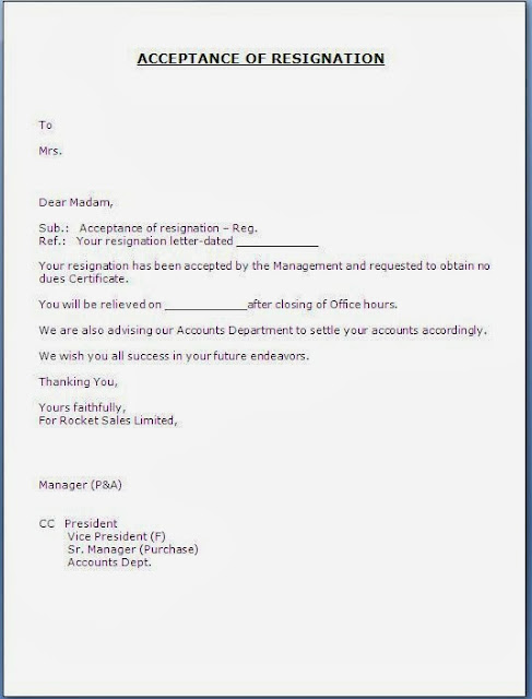 Resignation Acceptance Letter