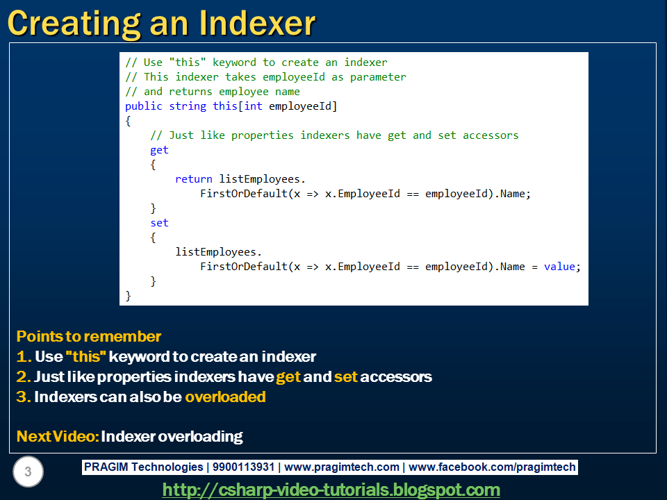 Sql Server Net And C Video Tutorial Part 65 Indexers In C
