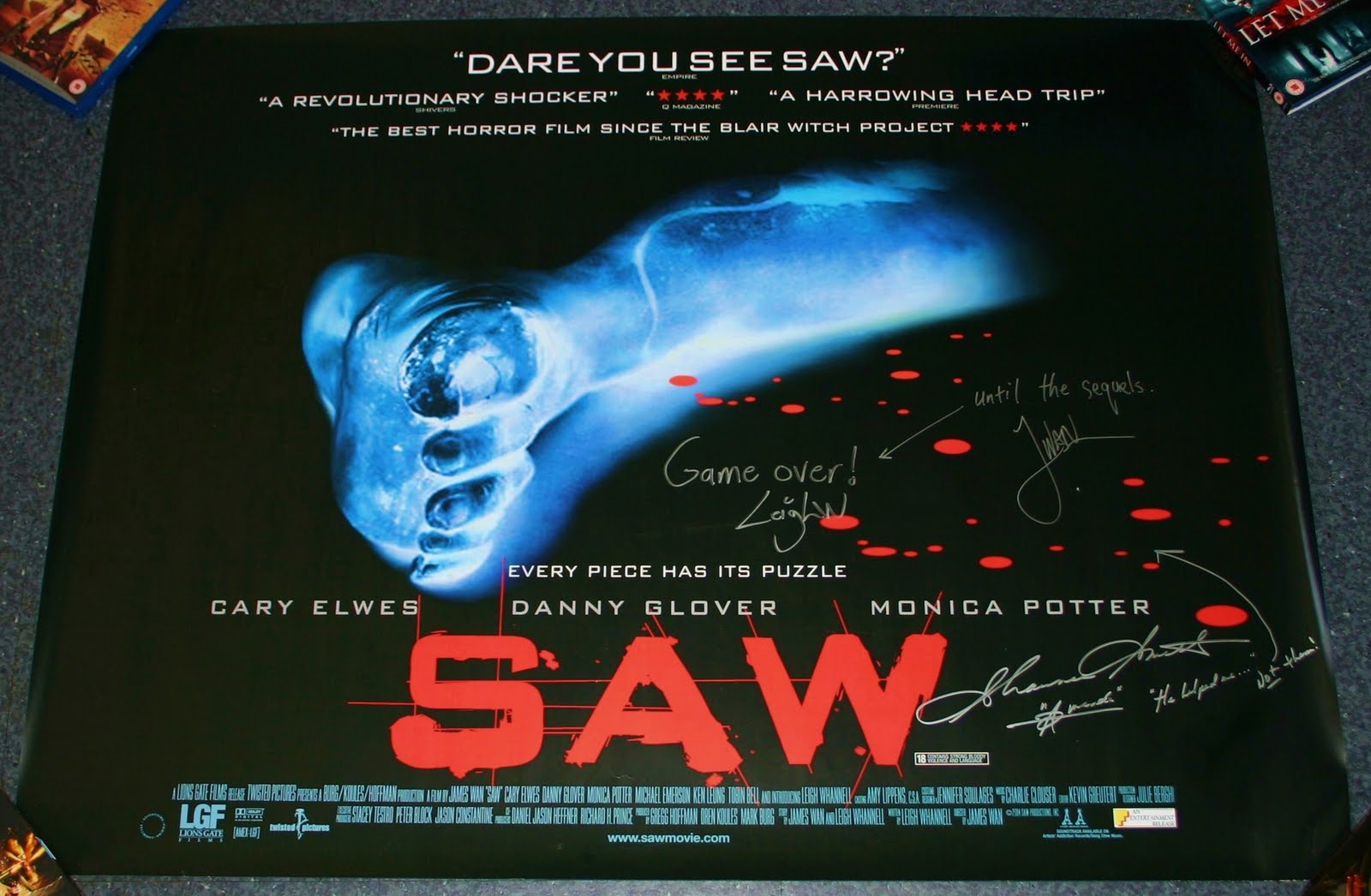 My Poster Collection: Saw, UK Quad poster signed by James Wan,Leigh ...