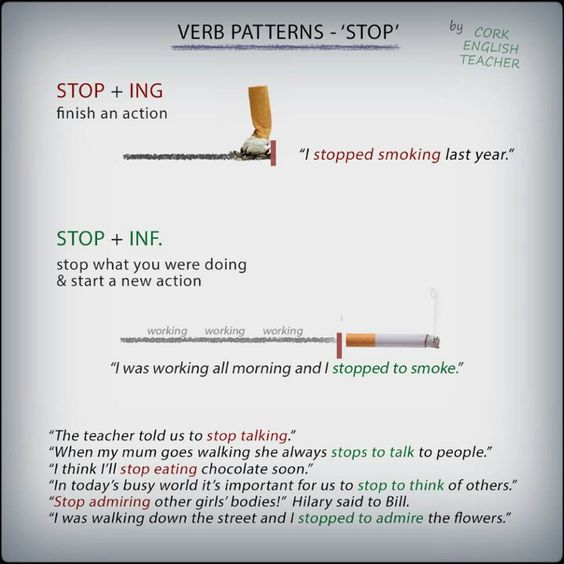 Click on: STOP TO + INFINITIVE vs STOP + -ING FORM