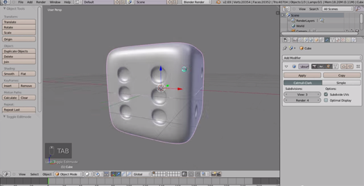 Stereopixol: How To create a Dice in Blender
