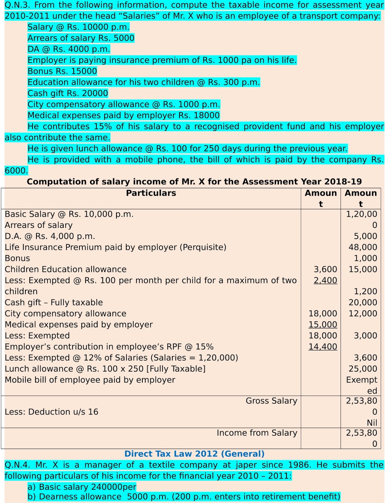 INCOME FROM SALARIES SOLVED PRACTICAL PROBLEMS OF PREVIOUS EXAMS (2009 ...