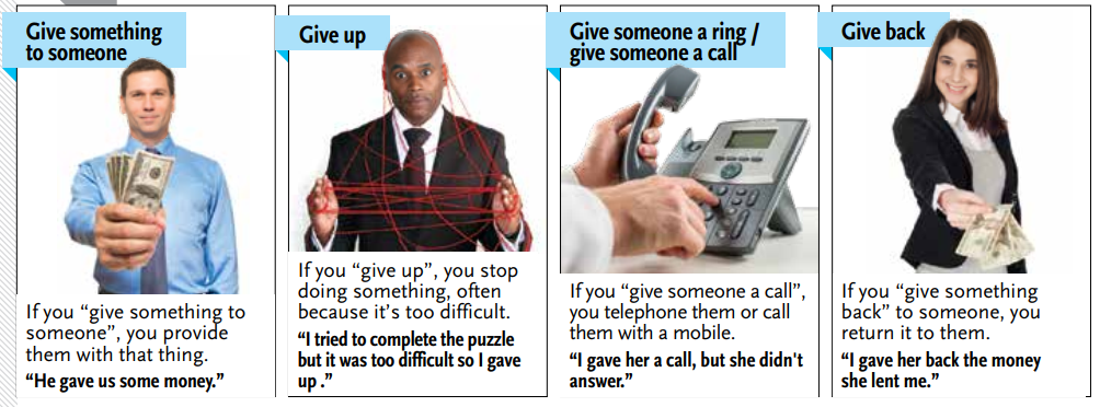 English Activities : 12 useful expressions with the verb TO GIVE