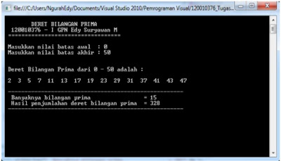Hanya Berbagi: Pemrogaman Visual Program Console C# Deret Bilangan Prima dengan Visual Studio 2010
