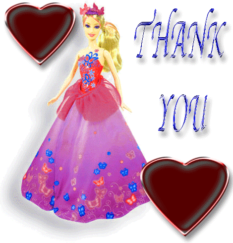 Happy Greetings Congrats: Thank you with Barbie and hearts