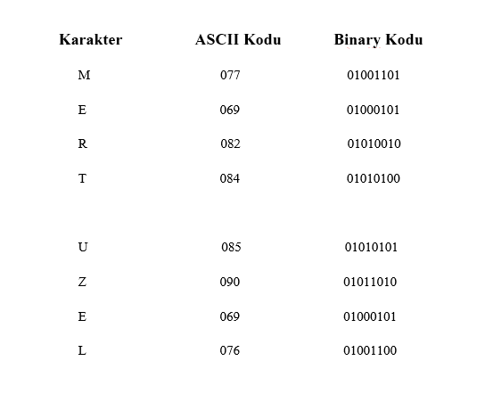 ASCII Tablosu ve İsim Soyisim ~ mertuzel
