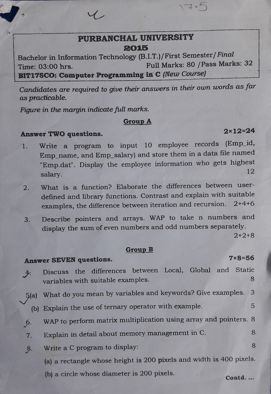1st Semester Old Questions