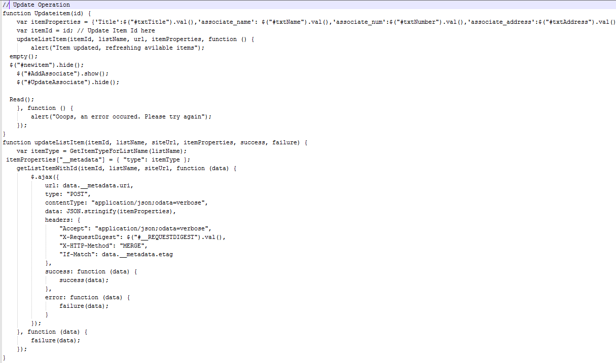 Sharepoint: Basic list CRUD operations using REST API in SharePoint 2013