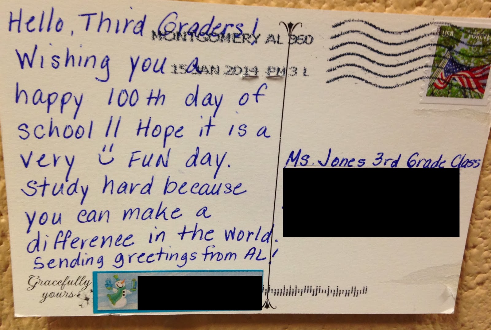 Hey, Hey Third Grade!: 100th Day Postcard Project!