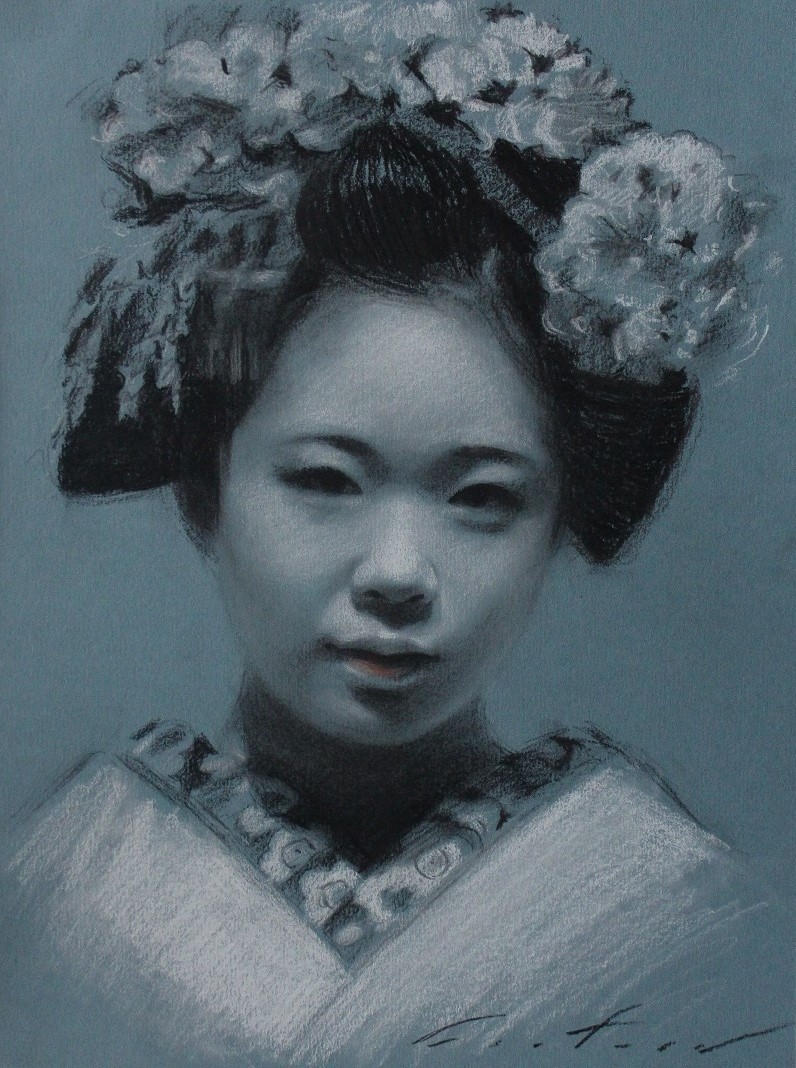 Phil Couture: Art Daily: Charcoal drawing of a first year maiko