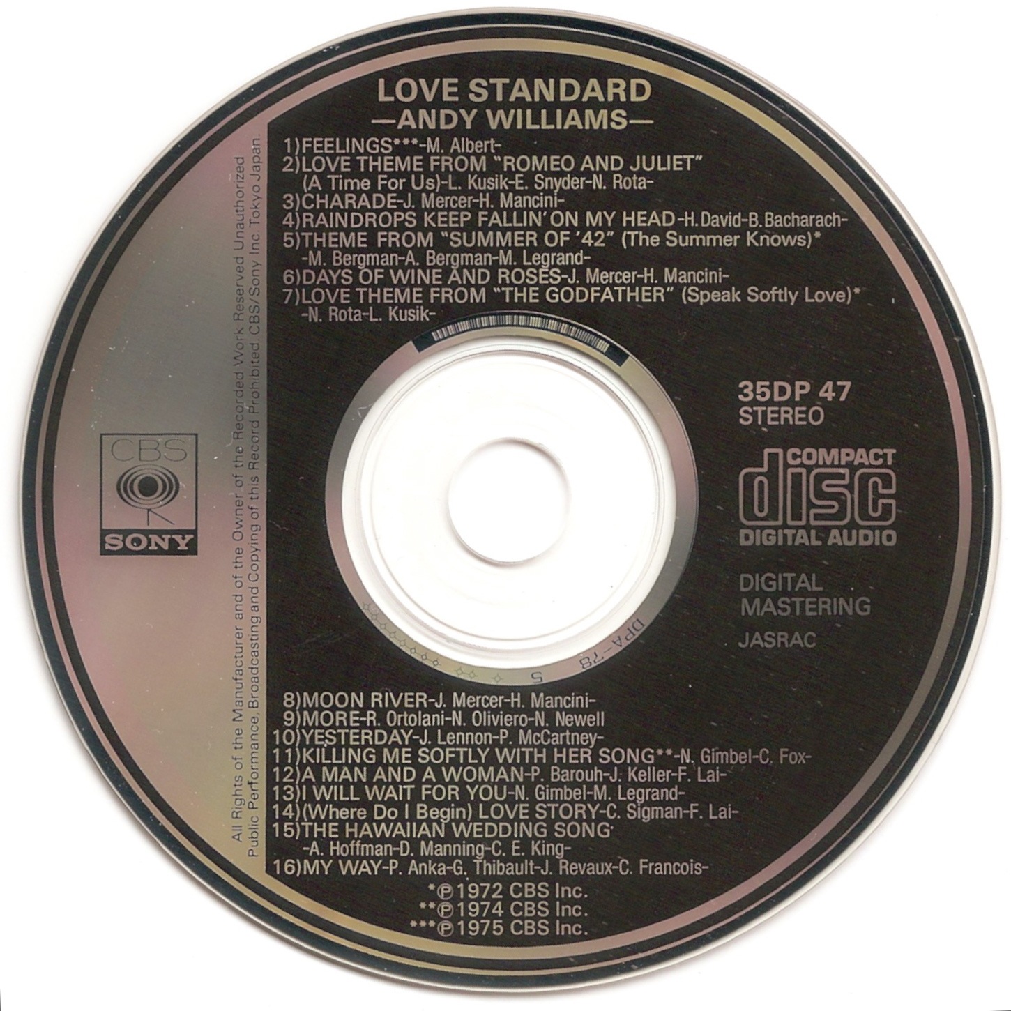 The First Pressing CD Collection: Andy Williams - Love Standard
