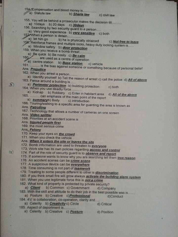 Security Guard: PSBD QUESTION AND ANSWER