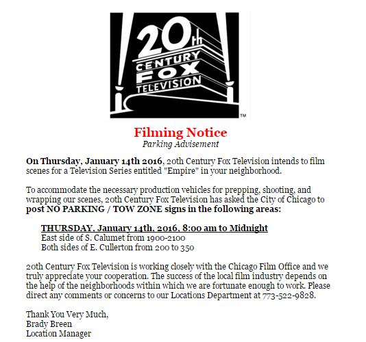 South Loop Connection: Filming notice in the Prairie District