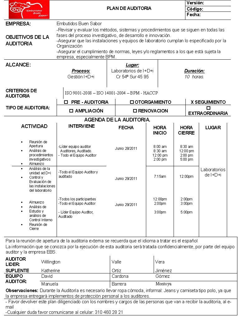 itm auditores: EMPRESA EMBUTIDOS BUEN SABOR